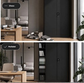 Úzký kovový archivační regál na dokumenty černý, 250x1950x400 mm: TIM