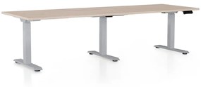 Výškově nastavitelný stůl OfficeTech Long, 240 x 80 cm, šedá podnož, dub