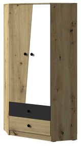 Šatní skříň NERO 2 Domel 87/190/57 barva: dub artisan/černý lesk/bílý lesk