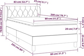 vidaXL Box spring postel s matrací 80 x 200 cm samet [3127637] Barva: světle šedá