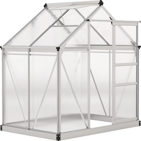 Outsunny hliníkový skleník 2,51 m² — 190 × 132 × 201 cm, pozinkovaný podstavec, střešní větrání, posuvné dveře, 4 mm UV-odolné PC panely — venkovní za