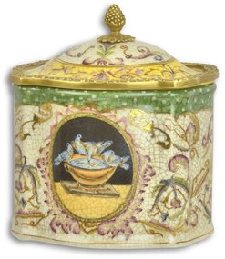 Bronzová porcelánová krabička / dóza s ptáky