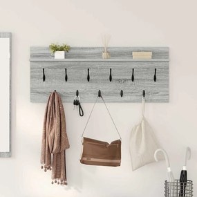 věšák, nástěnný, 1 prkno, háčky, kompozitní dřevo, 40x100x12 cm, šedá sonoma, Dekorino TK20260019