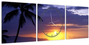 Obraz západu slunce nad mořem (s hodinami) (90x30 cm)