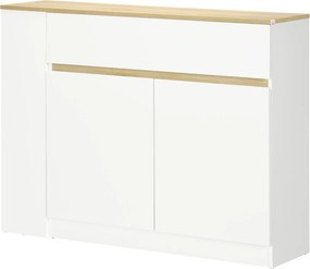 HOMCOM Bílý Kuchyňský Kredenc se 2 Dveřmi, Zásuvkou a 3 Otevřenými Policemi pro Obývací Pokoj a Jídelnu 110x29.5x82 cm