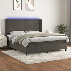 Box spring postel s matrací a LED tmavě šedá 160x200 cm samet 3139452
