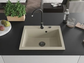 Mexen Elix, 1korový granitový dřez 600 x 500 mm, béžová, černý sifon, 6525601005-69-B