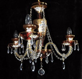 Small 3 Arms Emerald Green enameled crystal chandelier with glass flowers