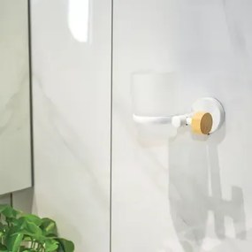 MSV Nástěnný kelímek na zubní kartáčky IANA bílý / bambus / ocel