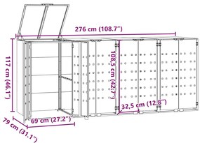 vidaXL Box na 4 popelnice šedý 276 x 79 x 117 cm ocel