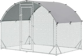 PawHut kurník pro volný chov z oceli, 280 x 190 x 197 cm, kurník s UV-odolnou střechou, dveřmi, kurník pro 4-6 slepic, malé zvířata, stříbrný | Aosom