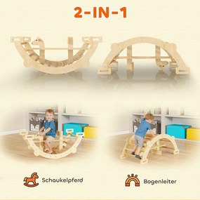 Montessori prolézačka pro vnitřní použití, dřevěný prolézací oblouk 2 v 1, pro děti od 2 do 4 let, 110x52x45 cm, přírodní dřevo