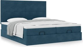 Osmanský rám postele s matrací tmavě modrý 200x200cm samet 3313764