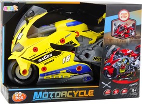 LEAN Toys Rozebíratelný motocykl 2v1 DIY dílna světla zvuky kouř žlutý 43 cm