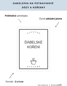 Samolepka na kořenky ĎÁBELSKÉ KOŘENÍ průhledná 3 × 4 cm základní písmo