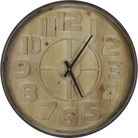 Dřevěné nástěnné hodiny s kovovým rámem Logan - Ø 60*6cm