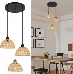 Závěsná lampa Forcoso Rattan 3-plamenná v boho stylu, Ø21 cm