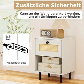 Costway Sada 2 nočních stolků v boho stylu s ratanovou zásuvkou 4 robustní nohy
