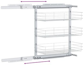 vidaXL Marketos 3patrový výsuvný kuchyňský drátěný koš stříbrný 47 x 25 x 56 cm