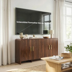 HOMCOM moderní komoda 152 cm, kredenc se 4 úložnými přihrádkami, tlumené dovírání, ořechová