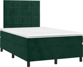 Box spring postel s matrací a LED tmavě zelená 120x200 cm samet 3136116