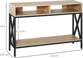 Konferenční stolek HOMCOM do předsíně s 2 přihrádkami a policí 120x23,5x75 cm Dub a Černá