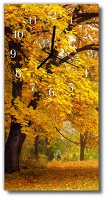 Skleněné hodiny vertikální Příroda, strom, podzim, les, zlato 30x60 cm
