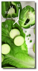 Skleněné hodiny vertikální Kuchyňské zeleniny zelené papriky