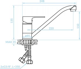 Kuchinox Pana, stojánková dřezová baterie, broušená ocel, LAV-BKN_260D