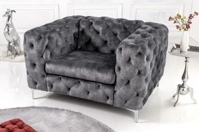 Křeslo Moderní barokní Chesterfield šedý samet/ 41297