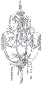 Bílý vintage ručně vyrobený lustr s kamínky Chandelié - 31*52cm/E14