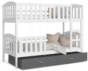 Dětská patrová postel KUBU 190x80 cm BÍLÁ ŠEDÁ