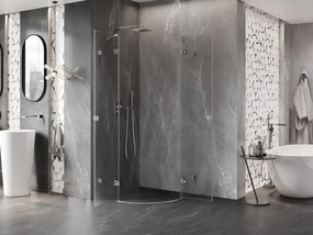 Mexen Lunar, půlkruhový výklopný sprchový kout 90 x 90 cm, 8mm čiré sklo, ocelový profil, 833-090L-090P-97-00