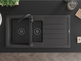 Mexen Andres, granitový dřez 1000x500x200 mm, 1,5-komorový, černá skvrnitá s černým sifonem, 6515101510-76-B