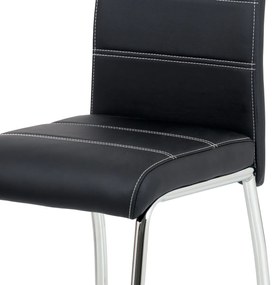 Jídelní židle, potah černá ekokůže, bílé prošití, kovová čtyřnohá chromovaná pod - HC-484 BK