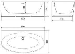 Mexen Bruna, volně stojící vana ke stěně 170 x 88 cm, bílá lesklá, růžové zlato, 52731708800-60