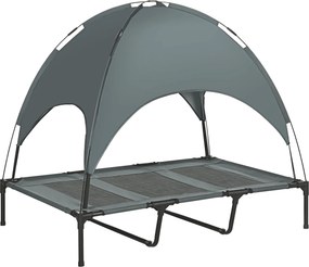 PawHut Elevované Psí Lůžko s Přístřeškem, Psí Postel, Venkovní Psí Lounge s Krytem, Prodyšné, Taftová Tkanina pro Kempování Šedá 122 x 92 x 108 cm