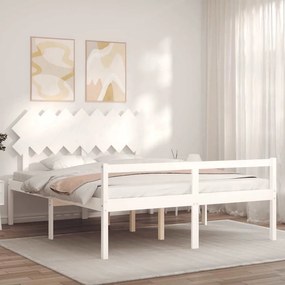 Postel s čelem pro seniory bílý 160x200 cm masivní dřevo 3195557