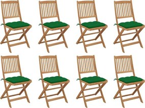 vidaXL Skládací zahradní židle s poduškami 8 ks masivní akácie [3075129] Barva: Zelená