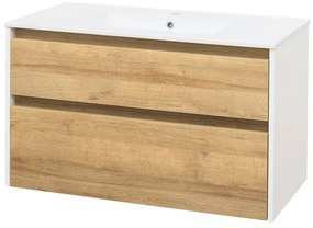 Mereo Mereo, Opto, koupelnová skříňka s keramickým umyvadlem 101 cm, bílá, dub, bílá/dub, černá, CN932