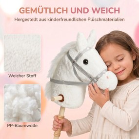 AIYAPLAY hobby horse na tyči se zvukem a kolečkem, bílý