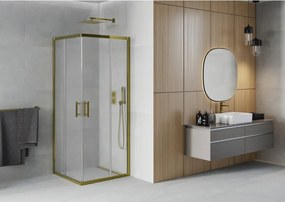Mexen Rio, čtvercový sprchový kout s posuvnými dveřmi 70 (dveře) x 70 (dveře) x 190 cm, 5mm sklo námraza, zlatý profil, 860-070-070-50-30