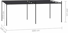 Altán se zatahovací střechou 600 x 300 x 233 m antracitový 313634