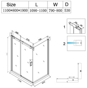 BPS-koupelny Obdélníkový sprchový kout HYD-OK15B 110x80 černá/transparent - bez vaničky