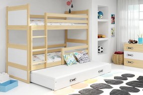 BMS Group Dětská patrová postel s přistýlkou RICO borovice Velikost postele: 190x80 cm, Barva šuplíku: Bílá