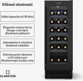 Klarstein Vinovilla 18 Uno vinotéka, 1 chladicí zóna, 18 lahví, dřevěné police, 5-18 °C