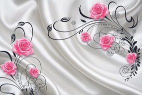 Tapeta růžové květy na abstraktním pozadí - 150x100 cm