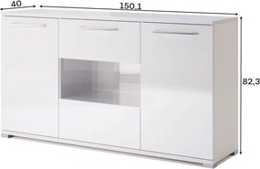 Komoda 3dv bílý lesk Family
