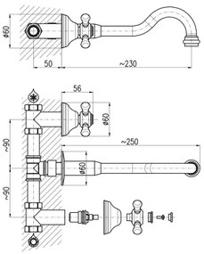 RAV Slezák MK131SM - Umyvadlová baterie pro podom. instalaci MORAVA RETRO mosaz