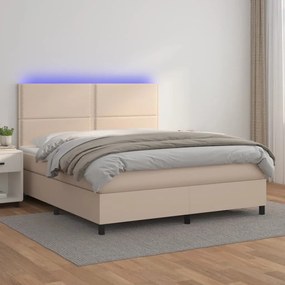 Box spring postel matrace a LED cappuccino 160x200cm umělá kůže,  3135896